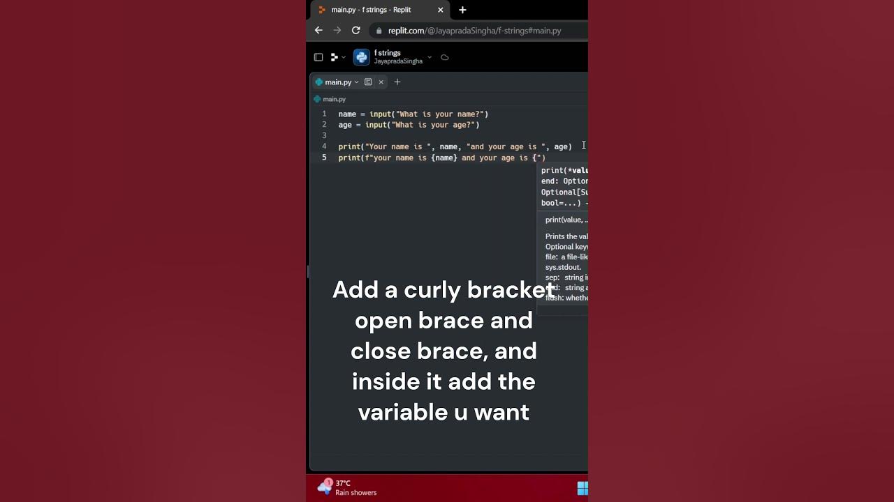 How To Use F String In Python Coding Python Trending Shorts Fstring Strings Pythoncoding