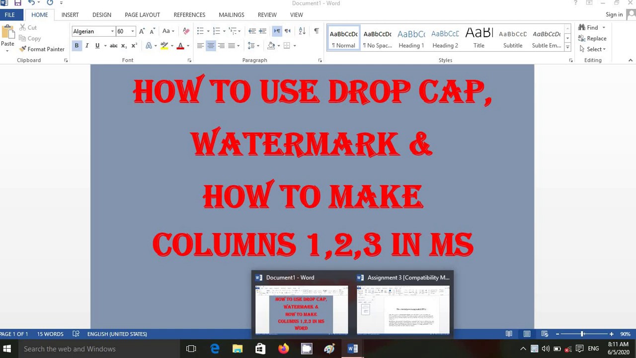 How to use Drop Cap, Watermark & How to make Columns in Ms Word - YouTube