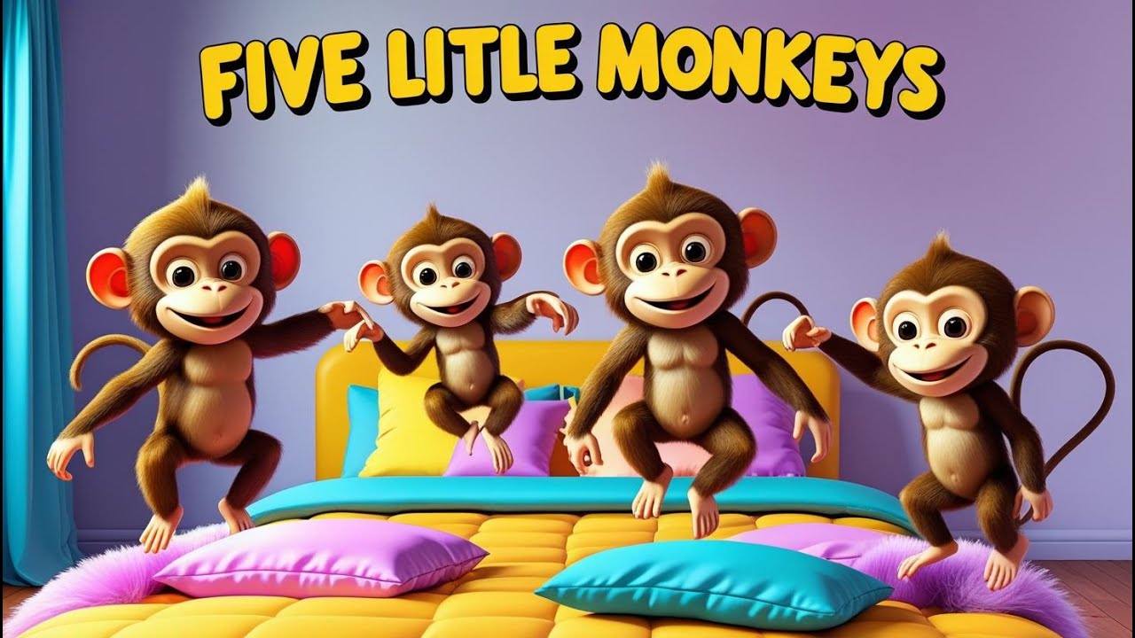 5 Little Monkeys Jumping on The Bed Rhymes R1E1408 | Classic Nursery Rhyme for Kids | Jumpy ...