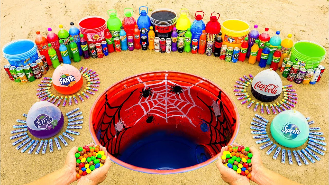 Experiment: Big Balloons of Coca Cola & Fanta Bucket, Monster, Sprite ...