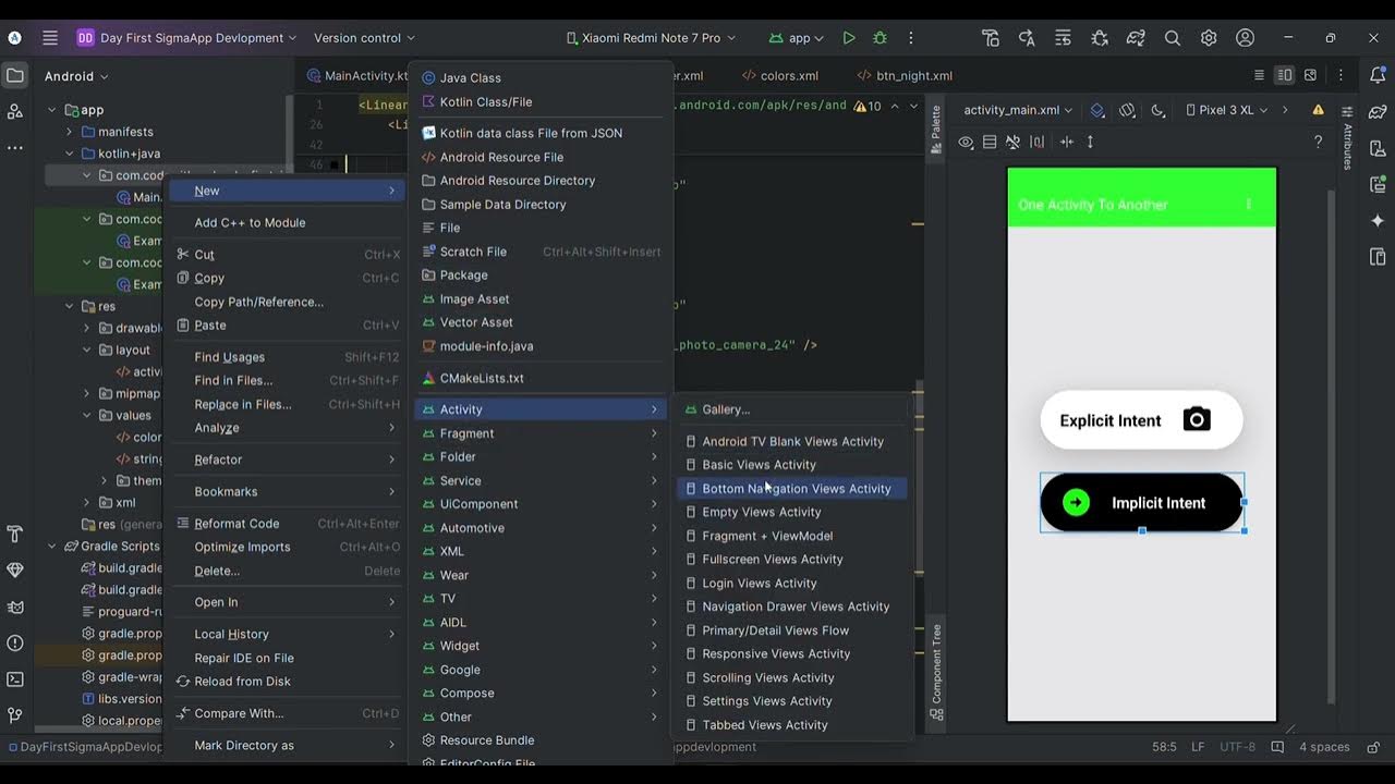 How to move from one activity to another in android studio on button click Using Koltin | # ...