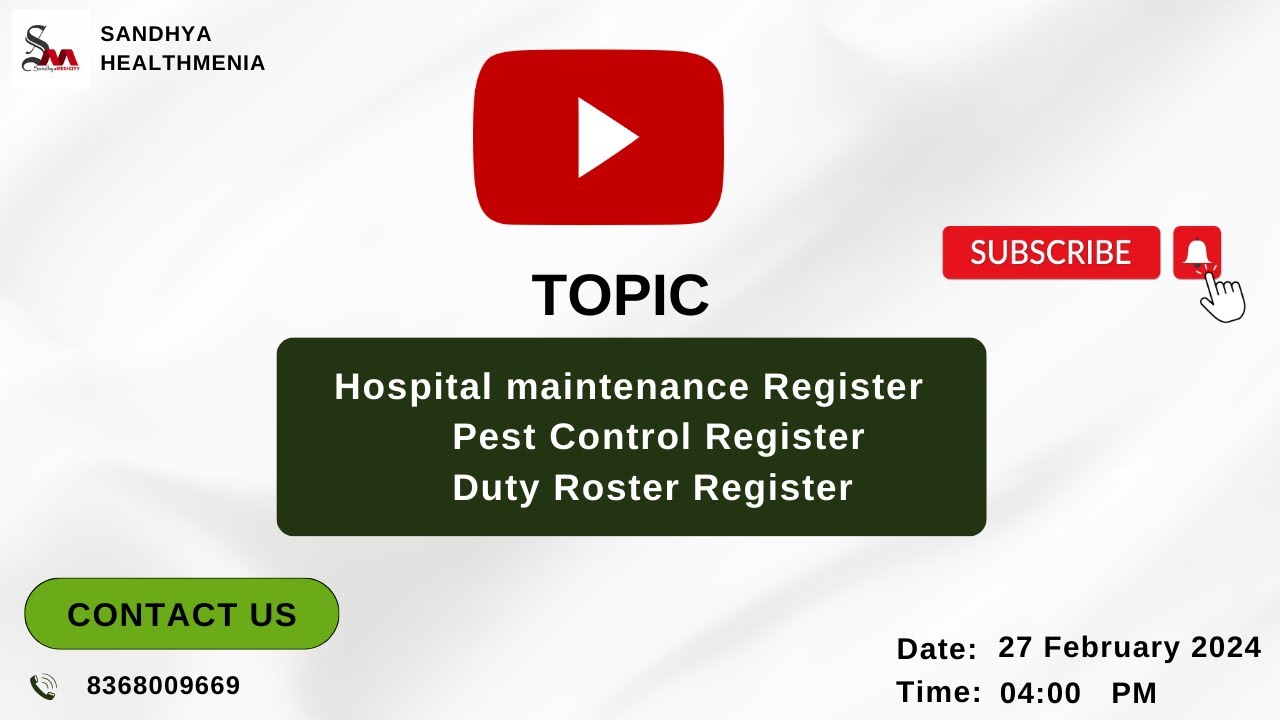 Duty Over Register , Hospital Maintenance Register , Pest Control ...
