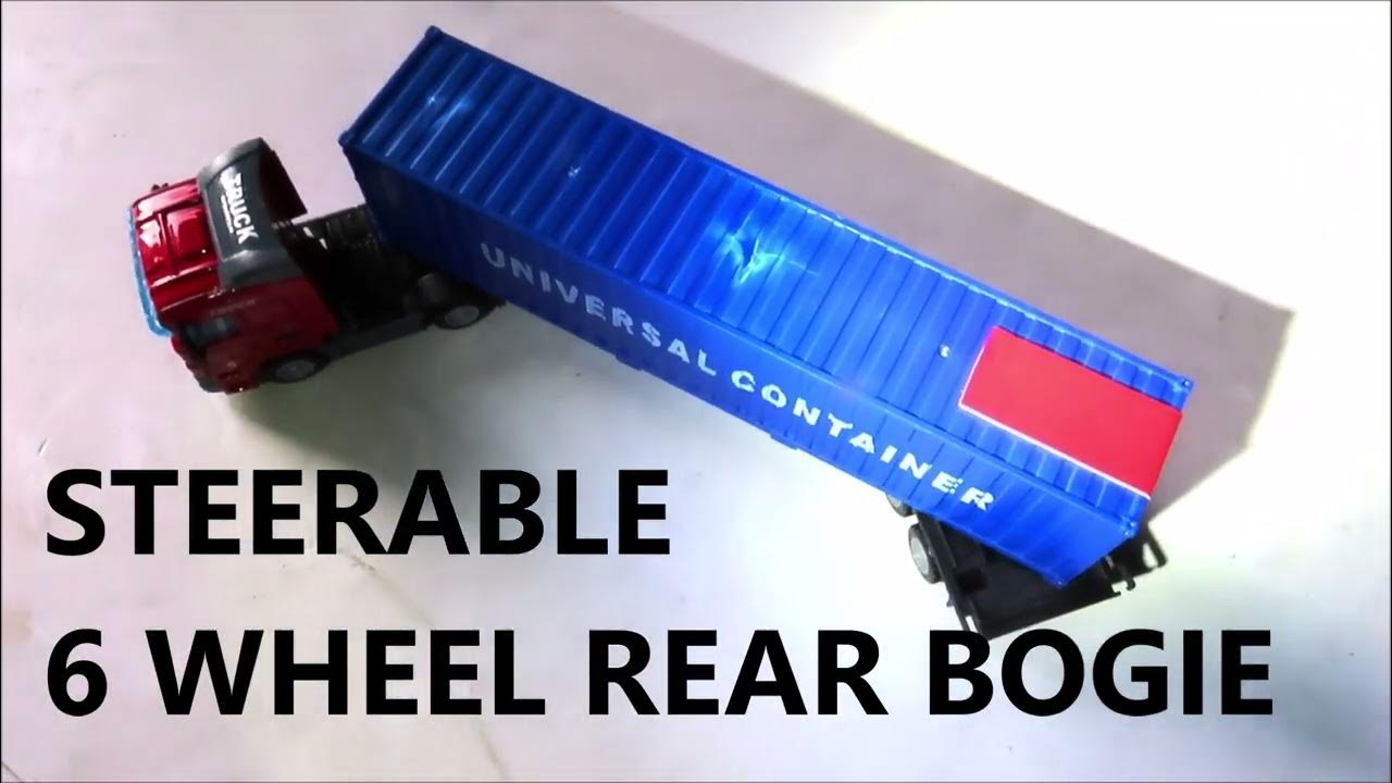 Heavy duty long truck trailer with steerable 6 wheel rear bogie - YouTube