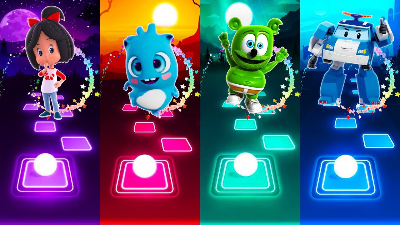 Cleo and Cuquin vs Baby Moonies vs Gummy Bear vs Robocar Poli | Tiles ...