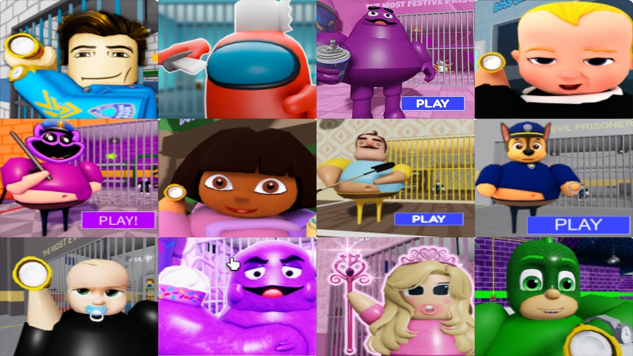 All Games BARRY COP PRISON RUN Roblox Among Us Barbie Digital Circus ...