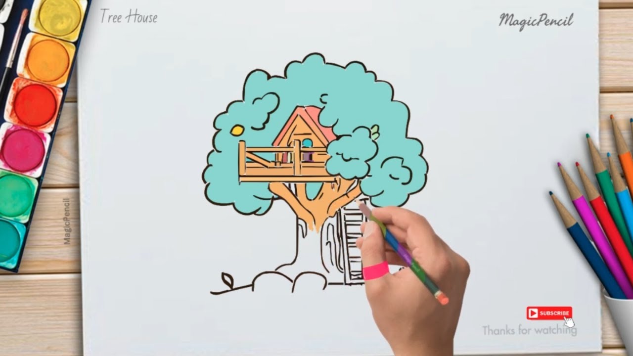 How to Draw a Magical Tree House for Kids - YouTube