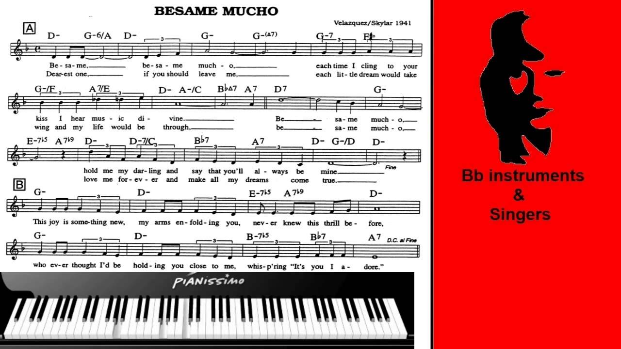Besame Mucho Piano Accompaniment for Singers and Bb instruments - YouTube