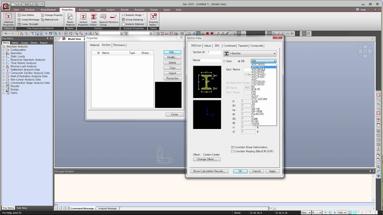 [midas GEN] Define material and section properties - YouTube