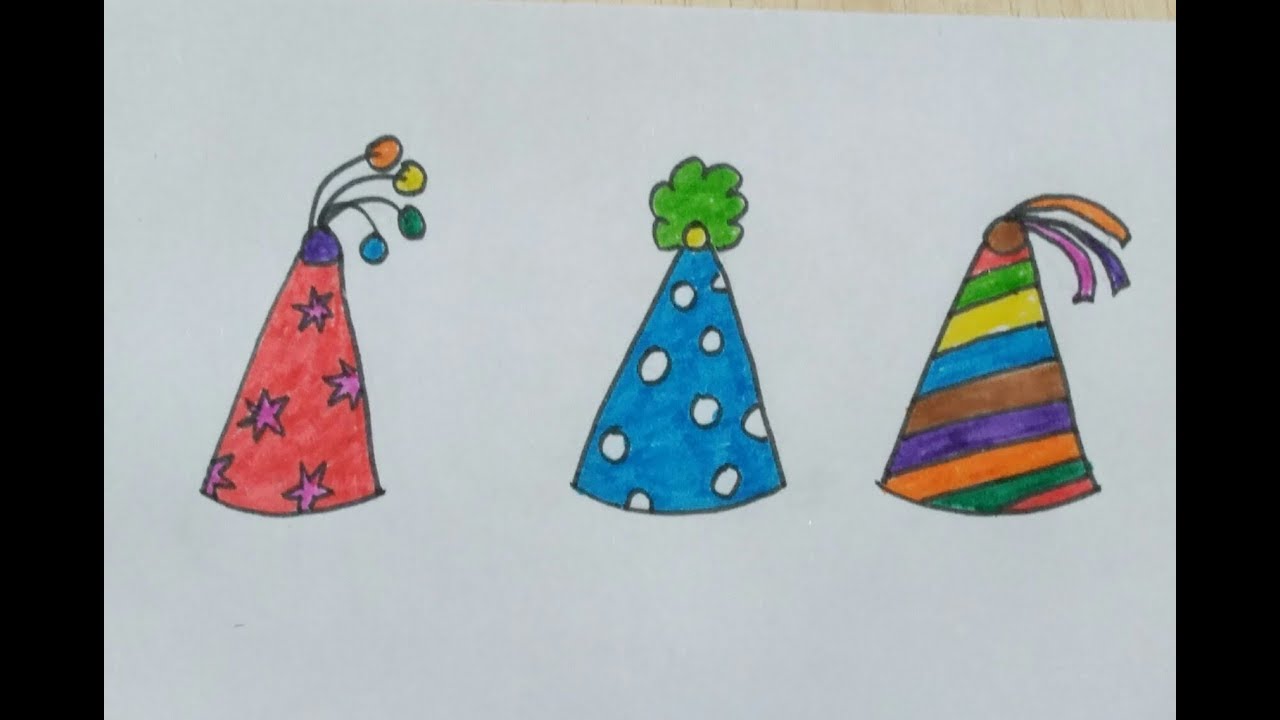 Glitter birthday cap drawing with marker colors for beginners - YouTube