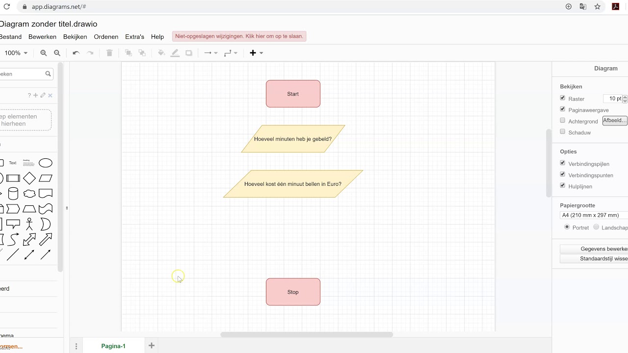 Draw.io - gezamenlijke oefening 1 (flowchart) - YouTube
