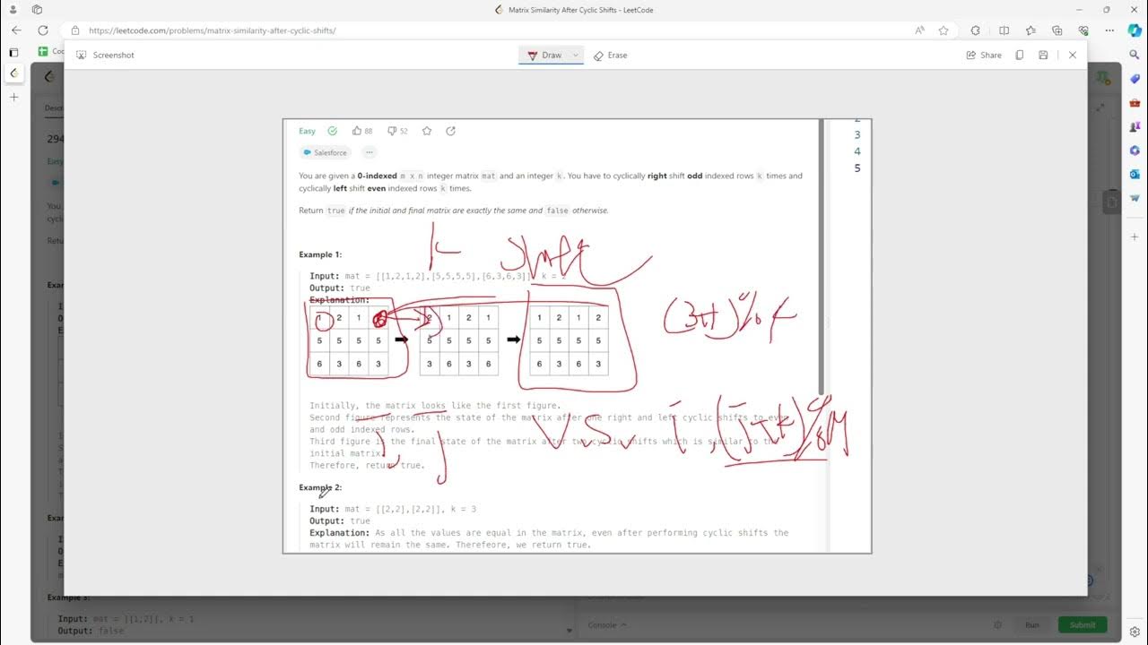 Leetcode 2946 Matrix Similarity After Cyclic Shifts Java Youtube