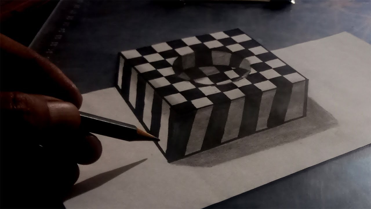 3D Block with hole Easy 3D Drawing - YouTube