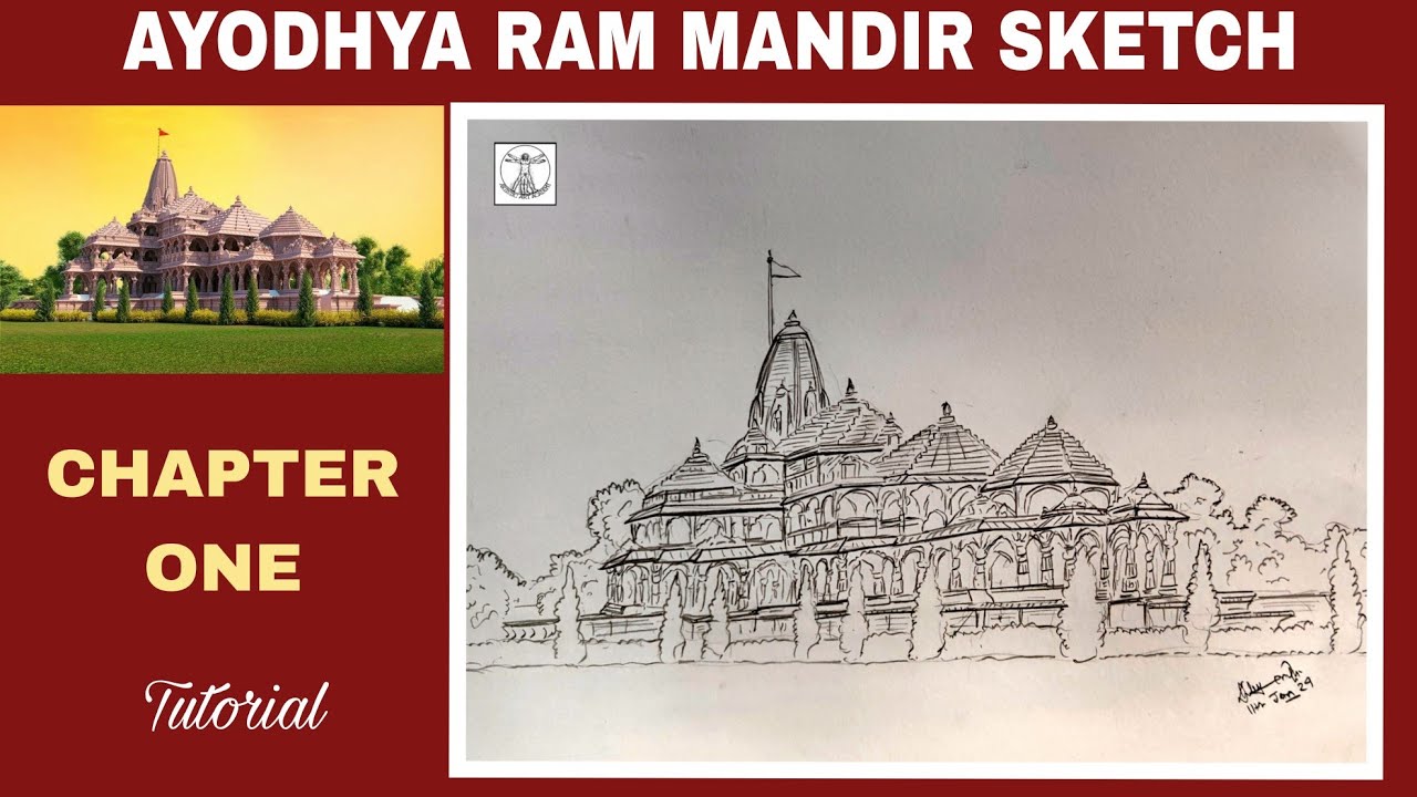 How to draw The Ayodhya Ram Mandir/ The sketch of Ayodhya Ram Mandir ...