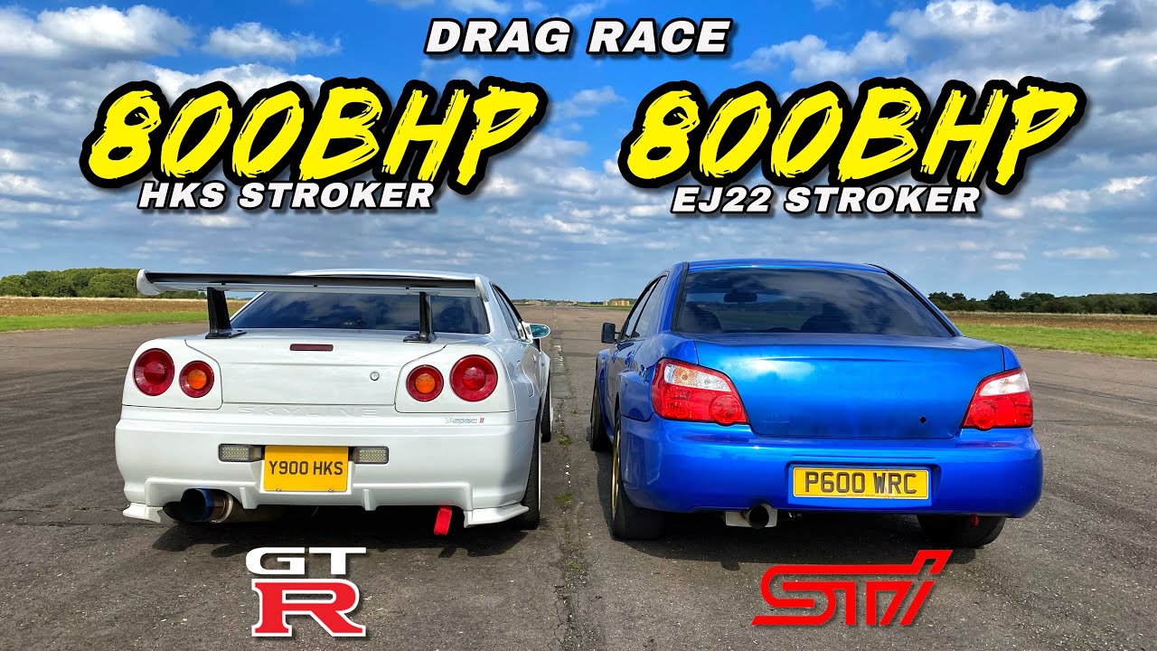 ENDS BADLY.. 800HP R34 NISSAN GTR v 800HP SUBARU IMPREZA WRX STI - YouTube