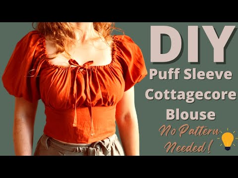 Puff Sleeve Cottagecore Blouse Step by step sewing tutorial no pattern needed