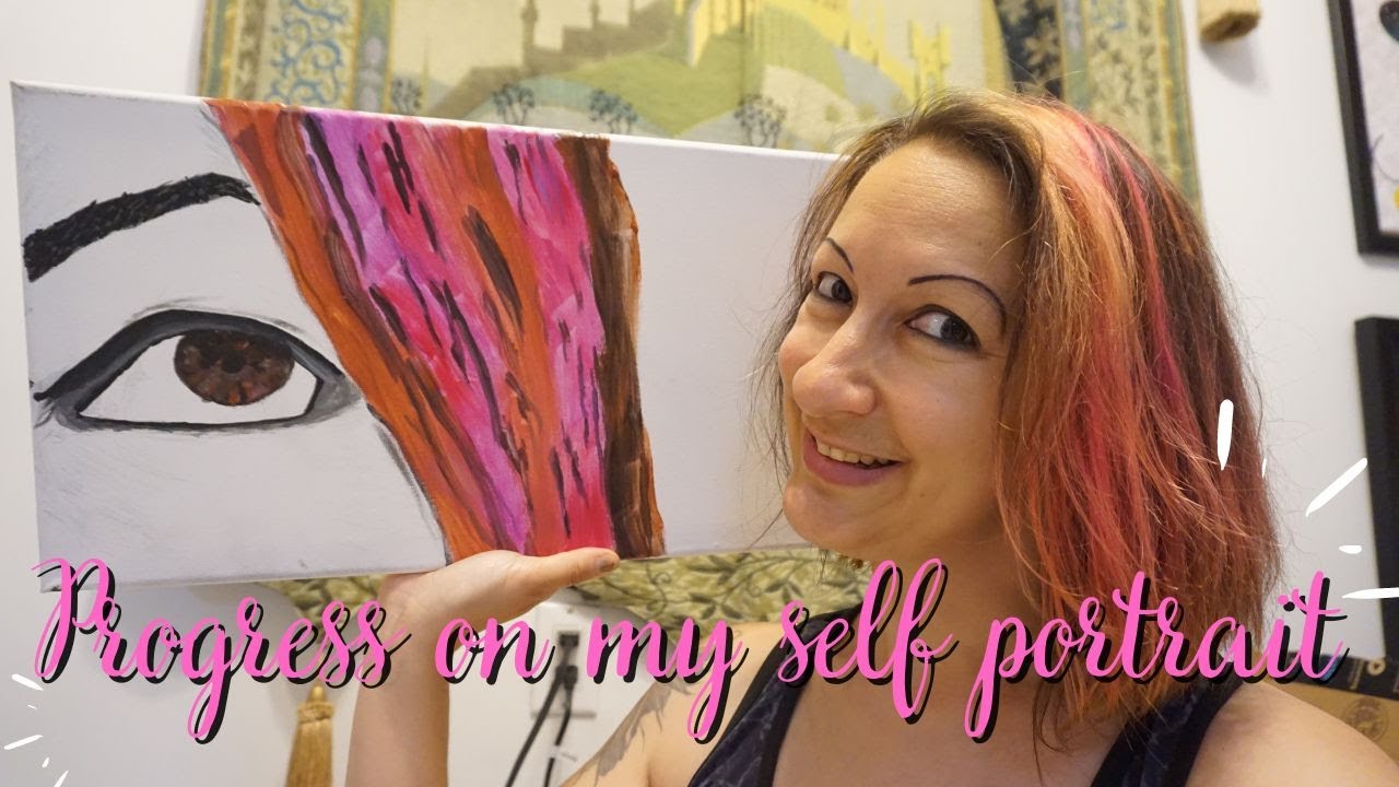 Working on my self portrait acrylic paint on canvas - YouTube