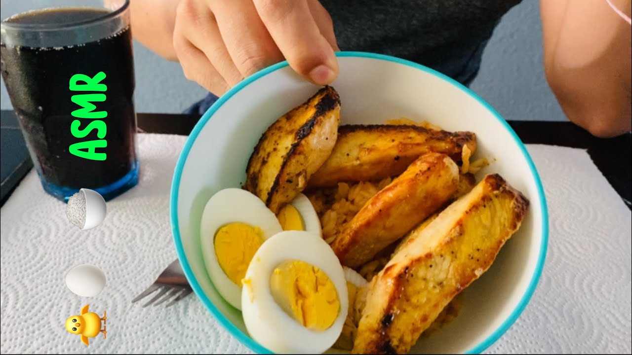 ASMR COMIENDO POLLO 🐥 HUEVO 🥚 Y ARROZ 🍚 (NUEVA INTRO) - YouTube