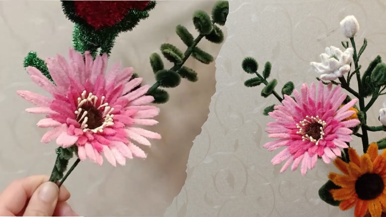 How To Make Gerbera Flower With Chenille Wires Tutorial | DIY Pipe ...
