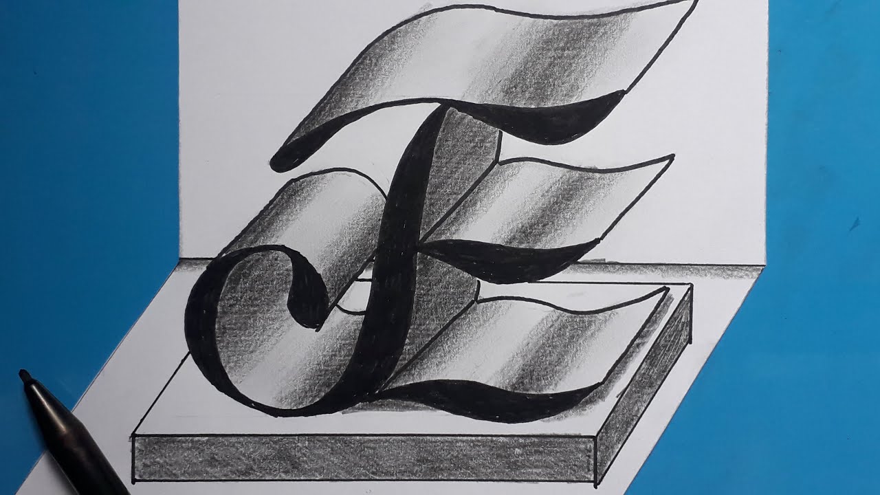 How To Draw 3d Letter E On Flat Paper / Easy Writing For Beginners ...