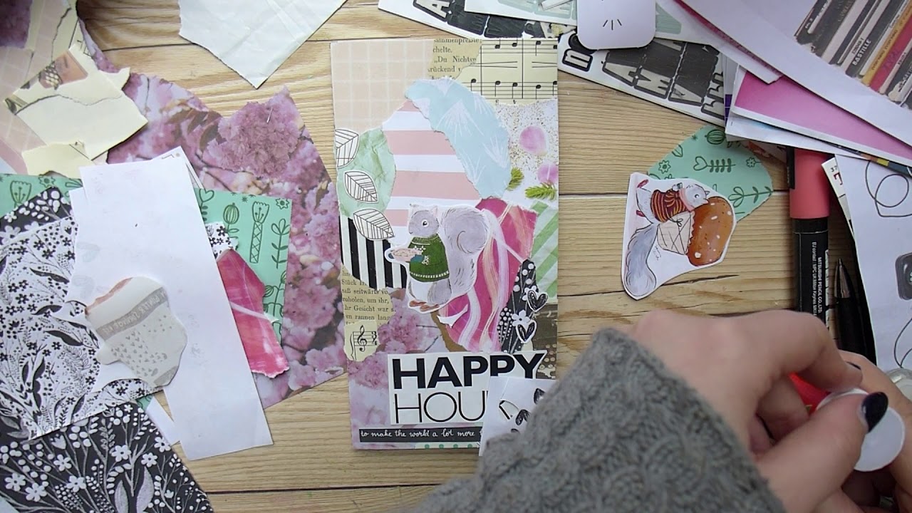 🍃📓 Decorate my Journal Cover with me! // Collage Mixed Media process ...