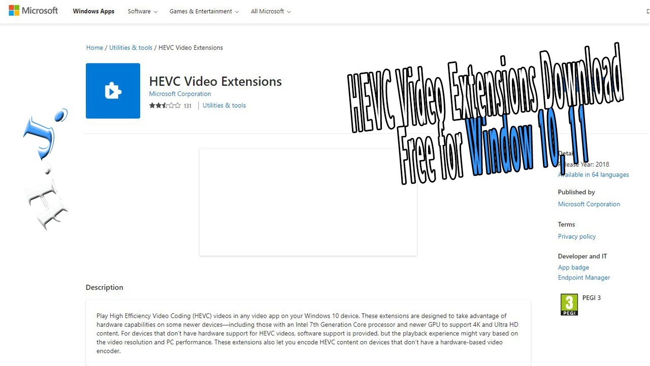HEVC Video Extensions Download Free for Window 10, 11 - YouTube
