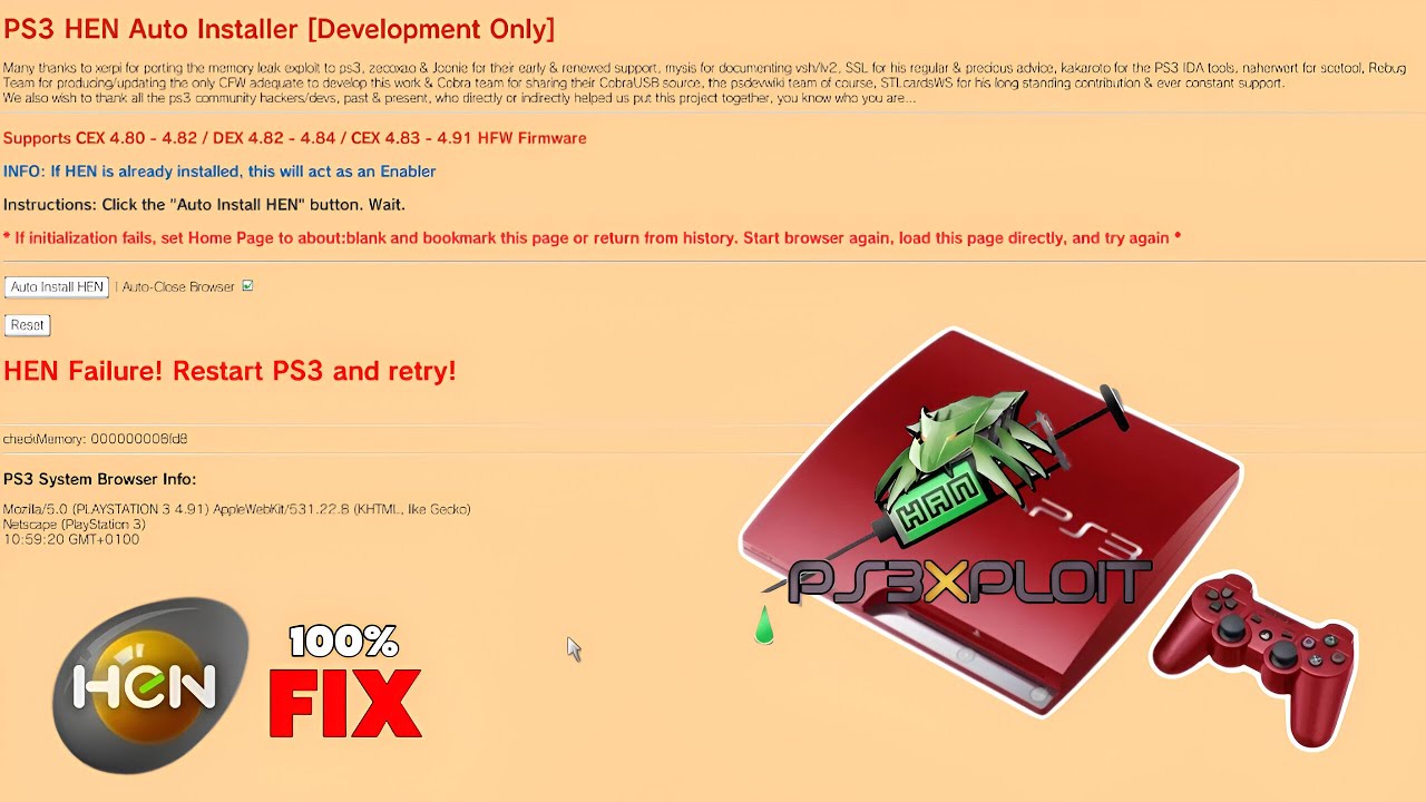 PS3 exploit initialisation FAILED! | HEN Failure Restart PS3 and retry ...