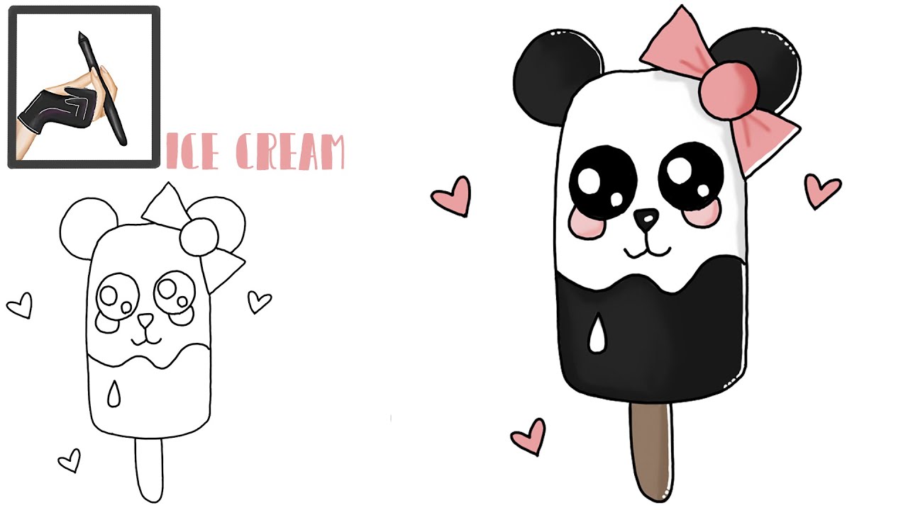 How to Draw Panda ice cream- step by step - YouTube