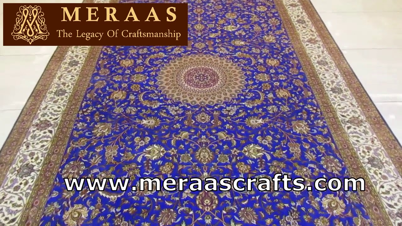 Persian hand knotted handmade Kashmir silk carpet 576 knots per sq ...