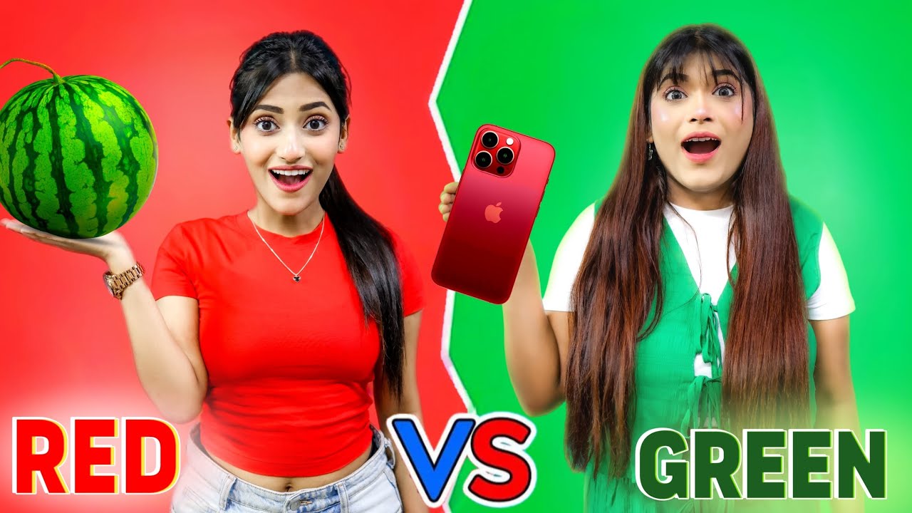 Red Vs Green Challenge | Eating And Buying Everything In One Colour ...