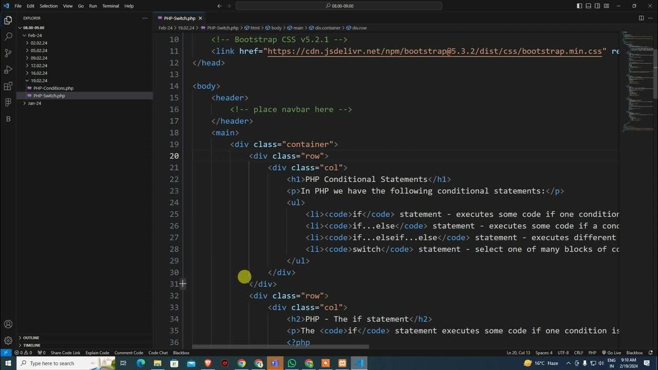 PHP Nested if of Switch Statement 19.02.24 - YouTube