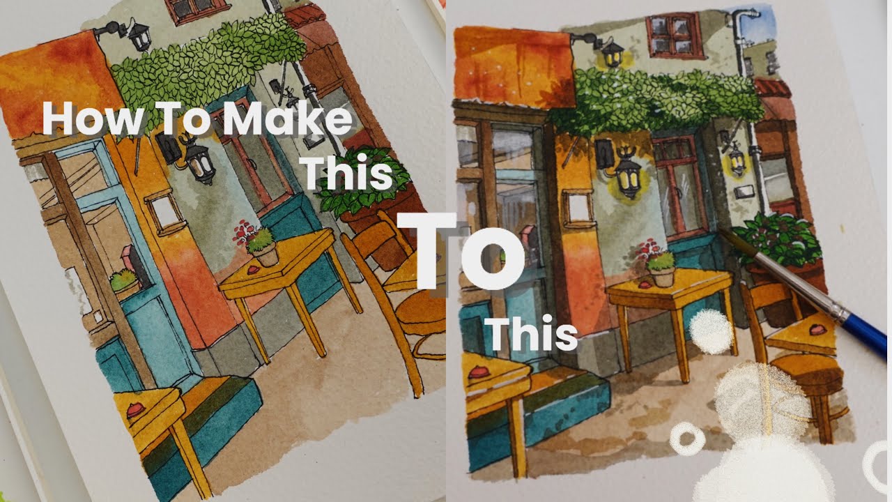 “Step By Step color shading tutorial : Watercolor Cafe Scene” - YouTube