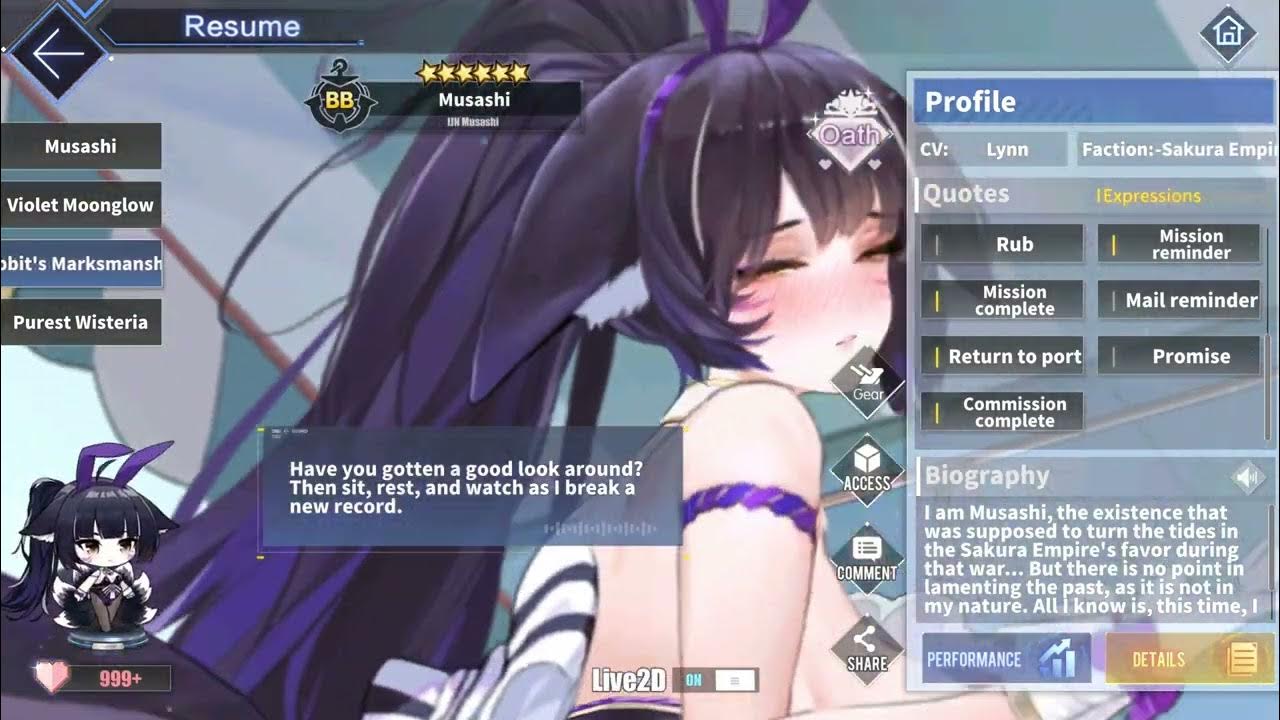 Azur Lane: New IJN Musashi L2D Skin Talk & Move [The Purple Rabbit's Marksmanship] Ver 2 - YouTube