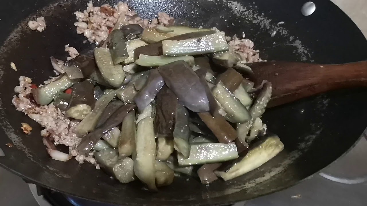 spicy eggplant (talong at sili) - YouTube