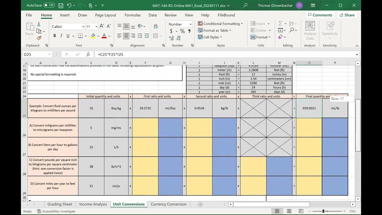 Major Assignment 1 C - Unit Conversions (MAT-144 starting 20240111) - YouTube