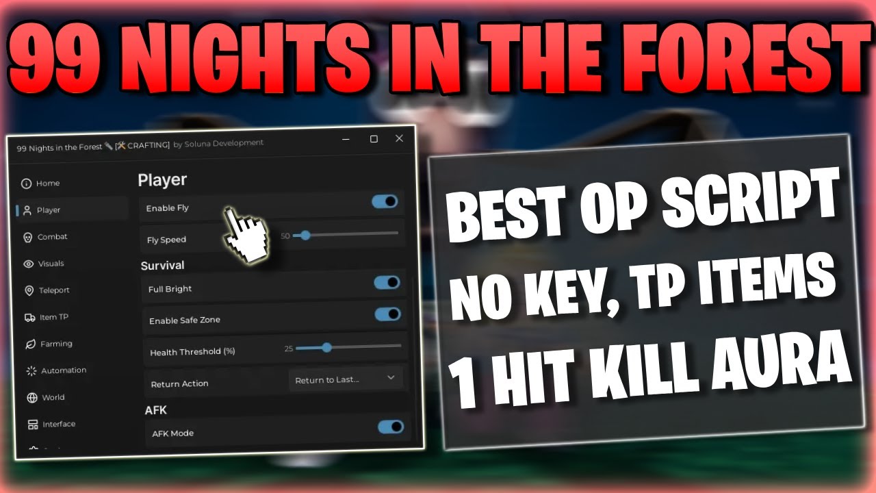BEST 99 NIGHTS IN THE FOREST GUI SCRIPT! NO KEY, KILL AURA, ESP, TP ALL ITEMS & MORE! - YouTube