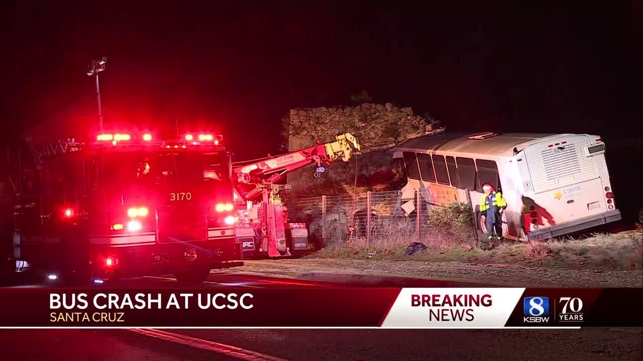 6 injured after bus crashes into rock wall at UC Santa Cruz - YouTube