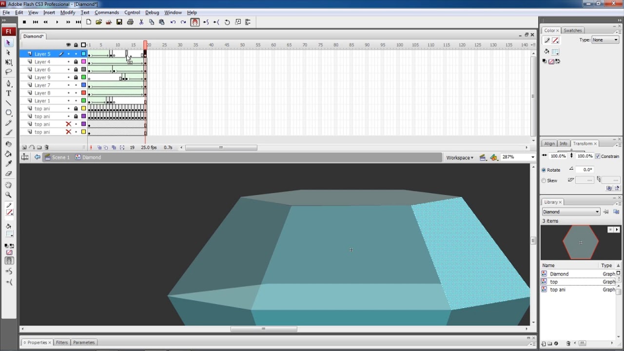 Flash animation tutorial for beginner : 3D Diamond animation - YouTube