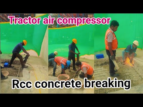 tractor air compressor RCC concrete breaking - YouTube
