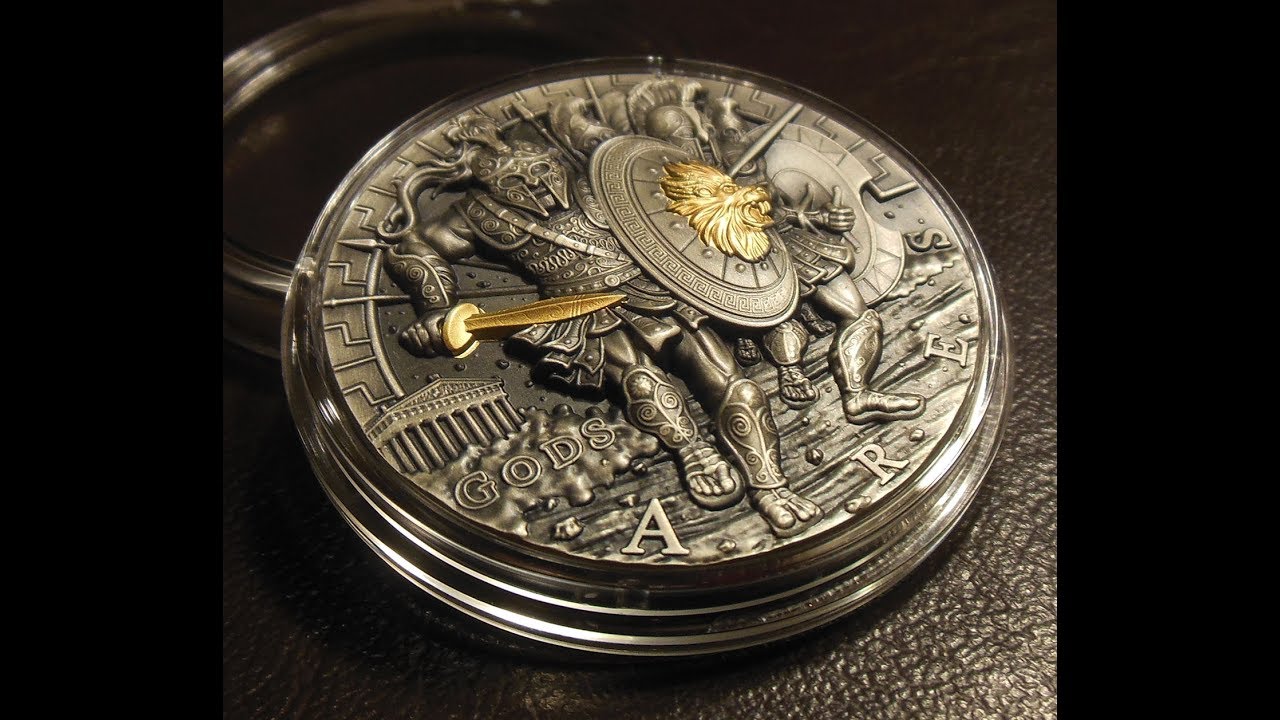 ARES - GREEK GOD OF WAR 2 oz UHR silver coin antiqued Niue 2017 - YouTube