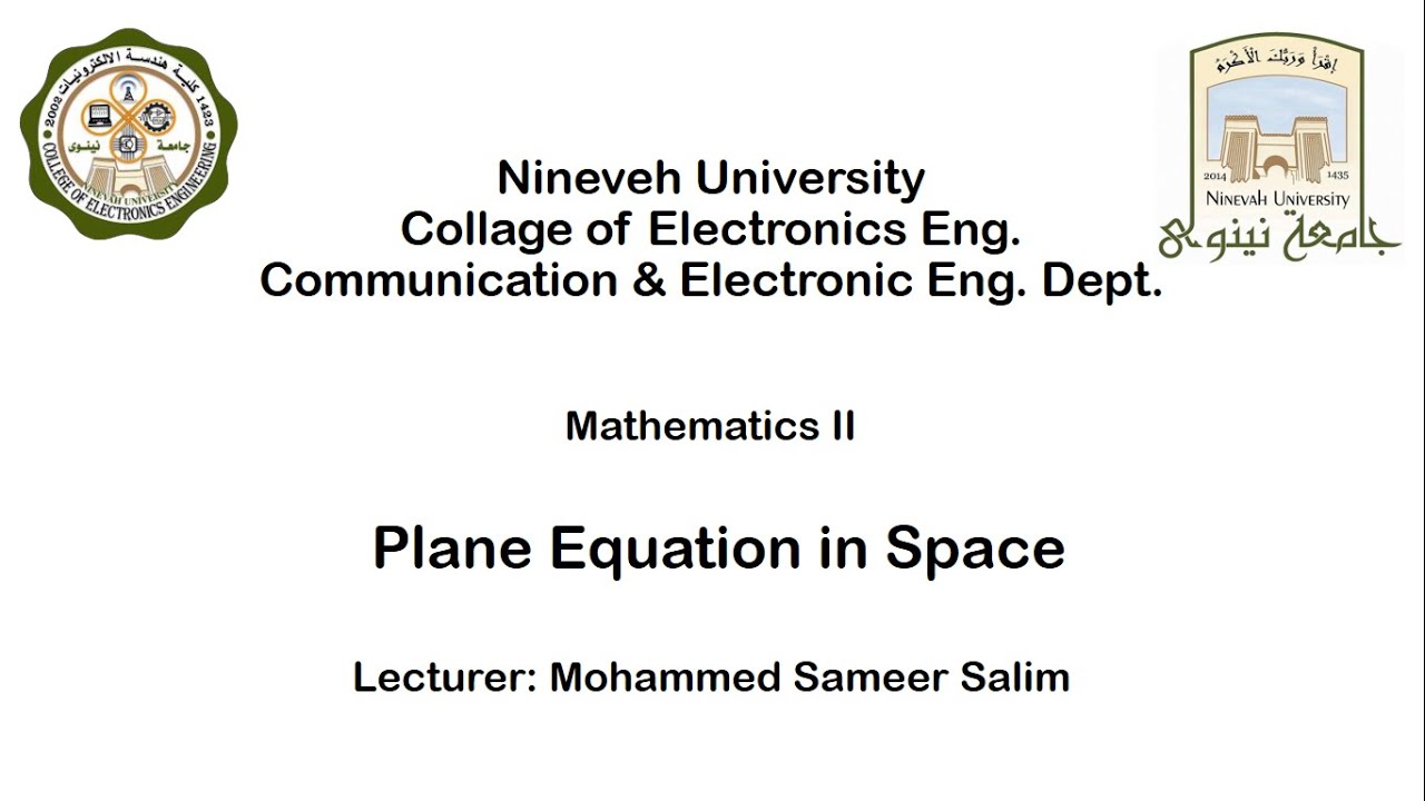 Plane Equation in Space Lecture 10_2 - YouTube