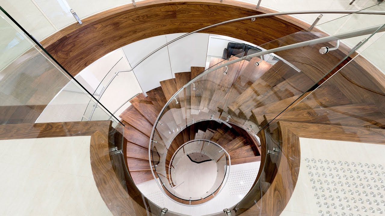 Extremely Tight Curved Glass Staircase - YouTube