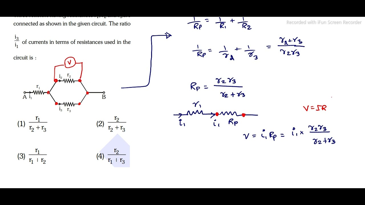 Three resistors having resistance r1,r2 and r3 are connected as shown ...