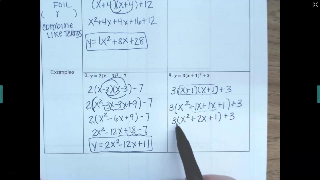 Convert Quadratic Equations Between Forms Notes - YouTube