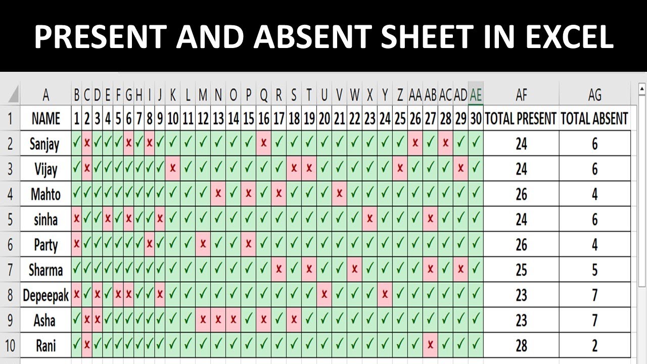 present and absent sheet in excel - YouTube