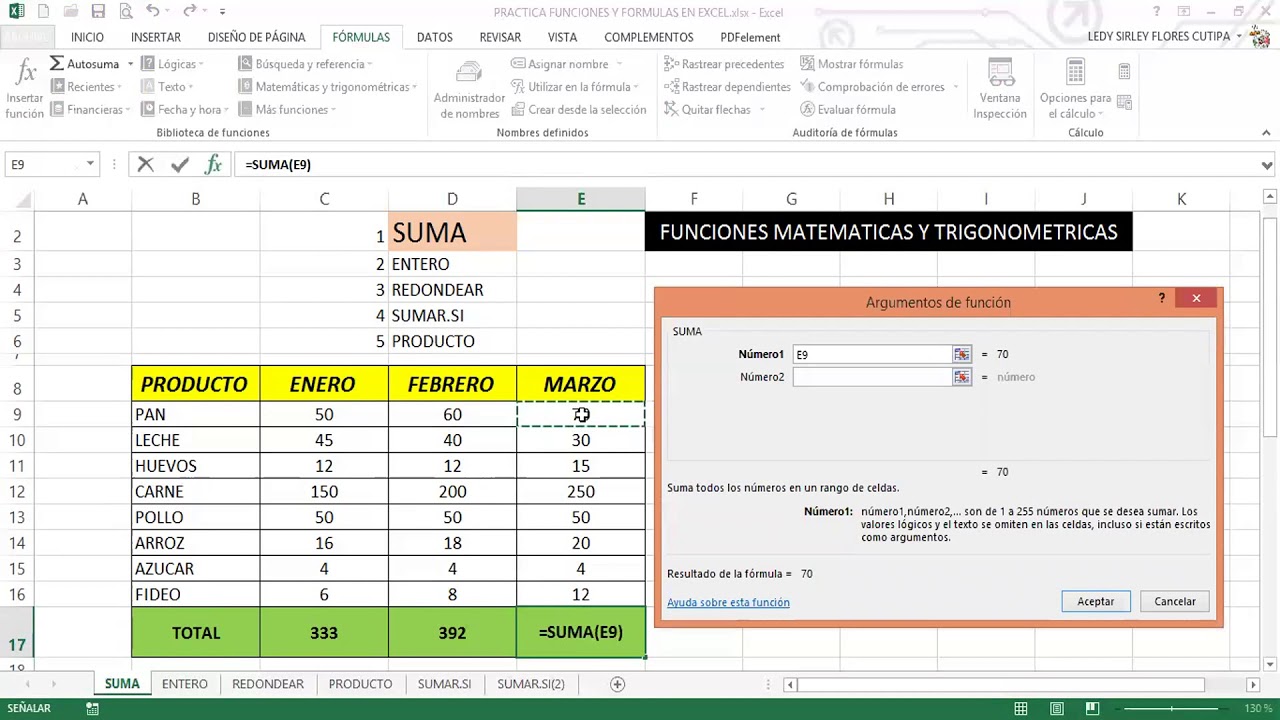 FUNCIONES MATEMÁTICAS Y TRIGONOMÉTRICAS EN EXCEL - YouTube