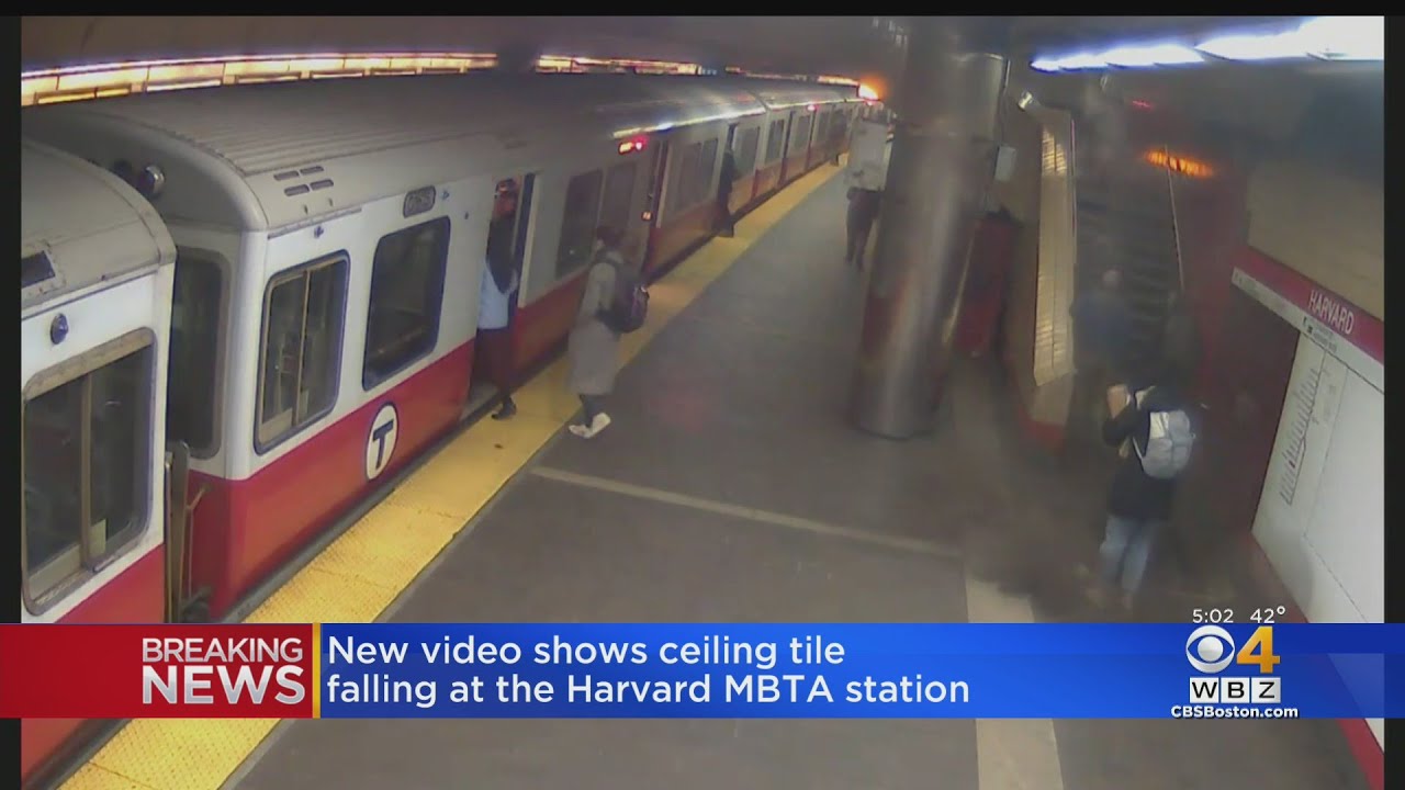 New video shows ceiling tile fall at Harvard MBTA station - YouTube