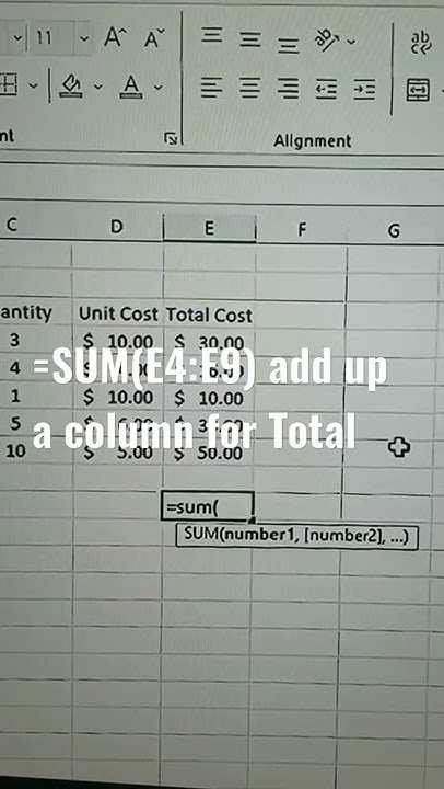 How to enter a Total line to add up values in a column using =Sum formula. - YouTube