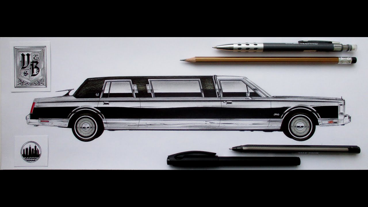 Drawing with ballpoint pen, pencil and marker LINCOLN Town Car ...