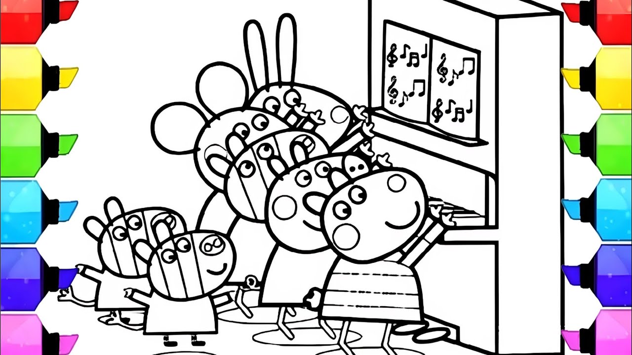 Peppa Pig and Her Friends Playing Music Drawing Easy, Peppa Pig Drawing ...