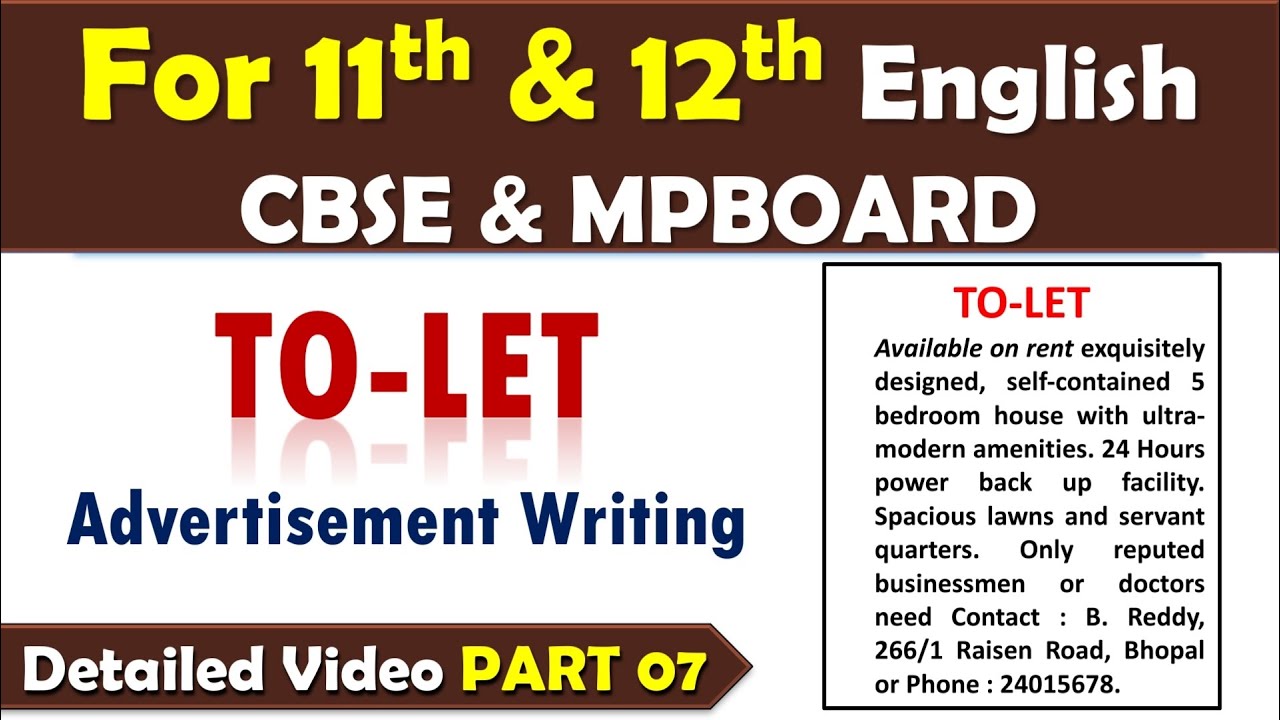 TO-LET advertisement english class12 section B writing skills | to let ...